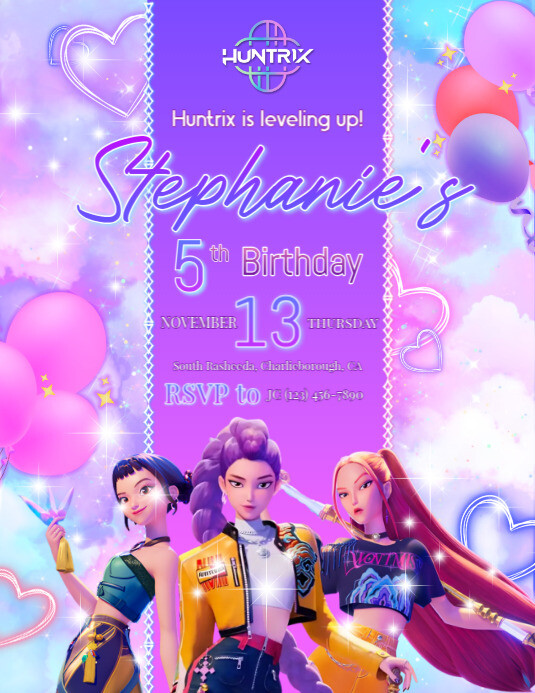 Huntrix Kpop Demon Hunter Birthday Invitation Template | PosterMyWall