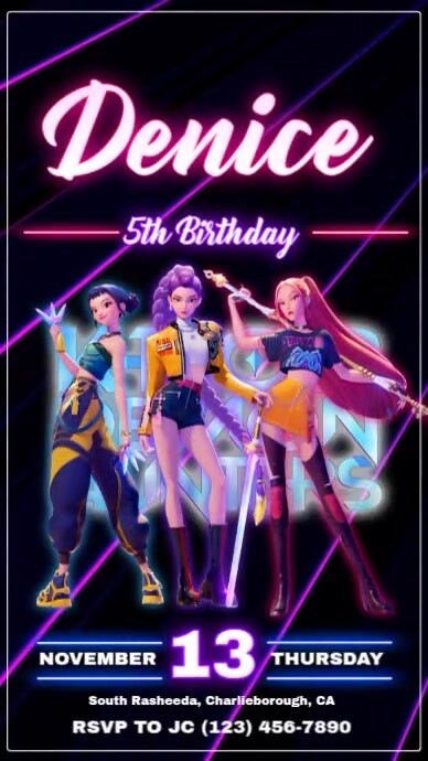 Huntrix Kpop Demon Hunter Birthday Invitation Instagram Story Templat ...