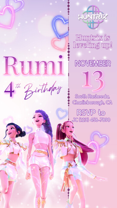 Huntrix Kpop Demon Hunter Birthday Invitation Instagram invitation ...