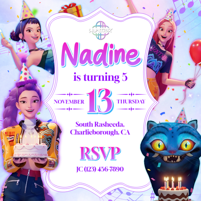 Huntrix Kpop Demon Hunters Birthday Invitation Template | PosterMyWall