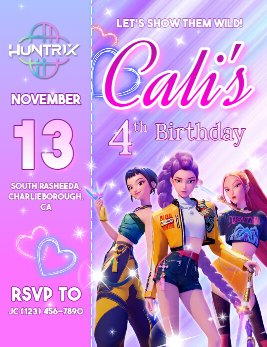 Huntrix Kpop Demon Hunters Birthday Invitation Template | PosterMyWall
