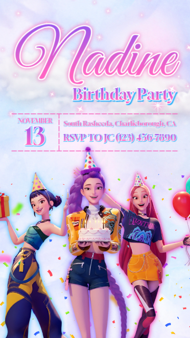 Huntrix Kpop Demon Hunters Birthday Invitation Instagram Story Template ...