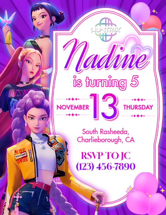 Huntrix Kpop Demon Hunters Birthday Invitation templaat | PosterMyWall