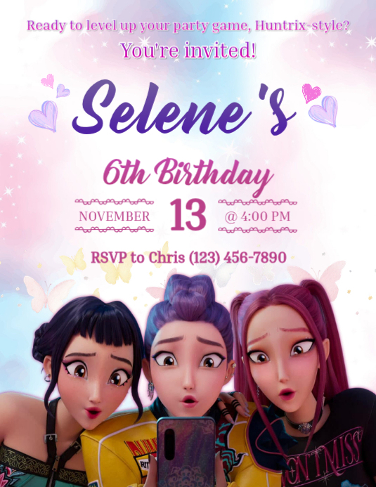 Huntrix kpop demon hunters birthday invitation Template | PosterMyWall