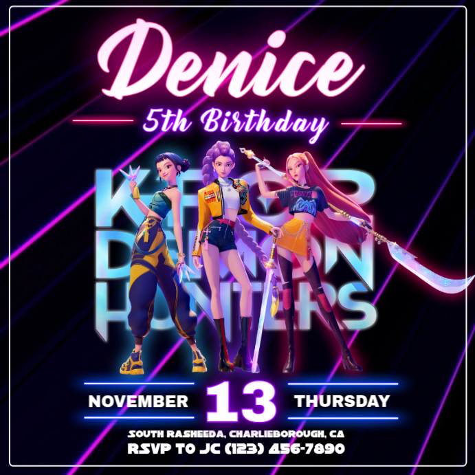 Huntrix Kpop Demon Hunters Birthday Invitation Template | PosterMyWall