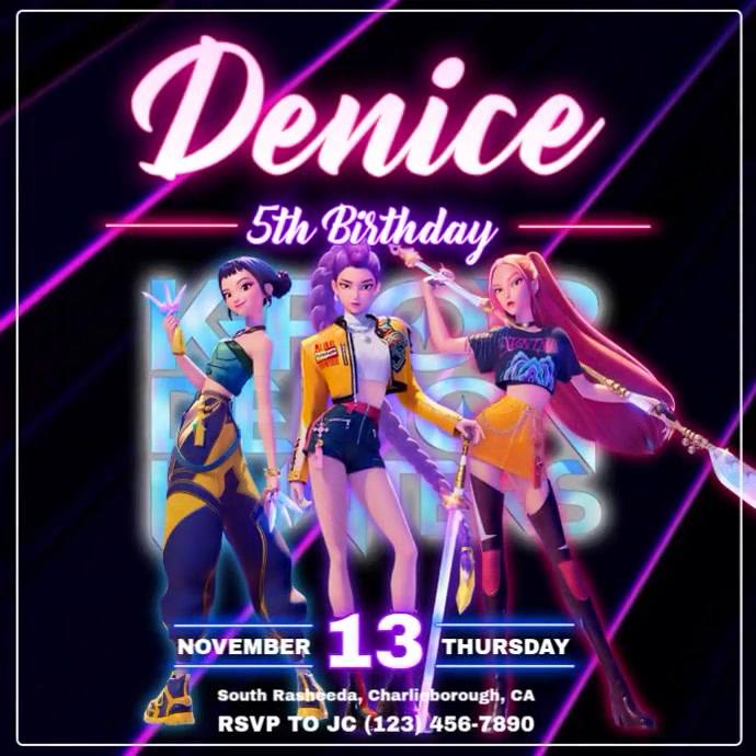 Huntrix Kpop Demon Hunters Birthday Invitation Template | PosterMyWall