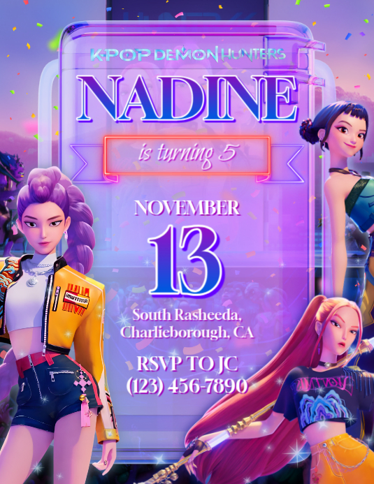 Huntrix Kpop Demon Hunters Birthday Invitation Template | PosterMyWall