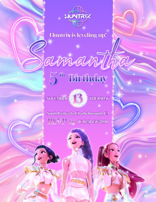Huntrix Kpop Demon Hunters Birthday Invitation Template | PosterMyWall