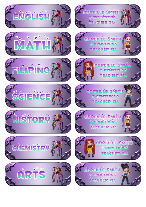 Huntrix Subject label Template | PosterMyWall