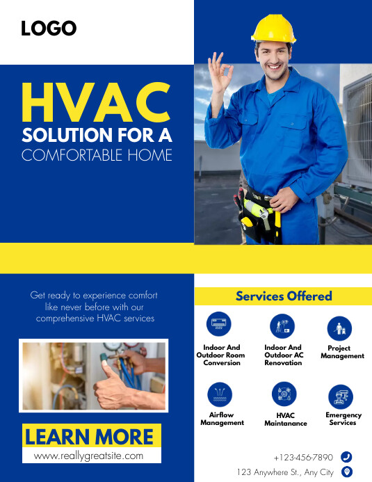 Plantilla de HVAC AIR CONDITIONER PROFESSIONAL SERVICES | PosterMyWall