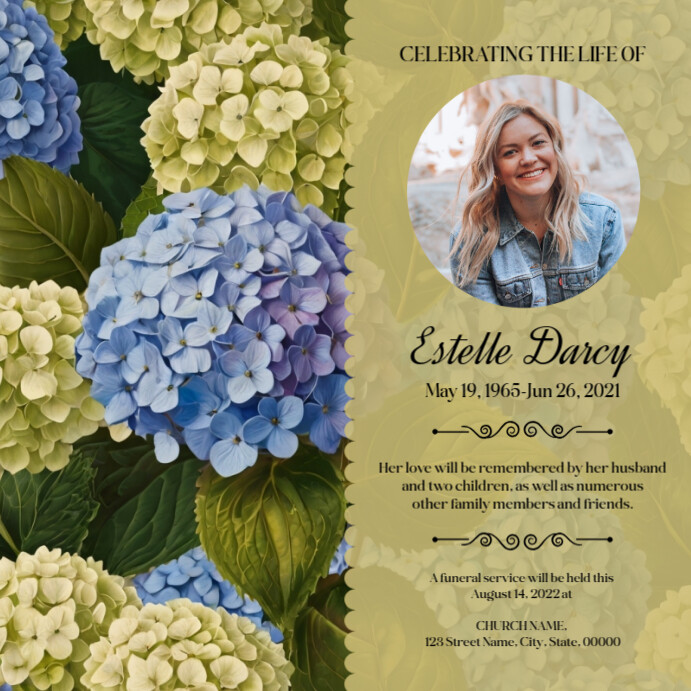 Plantilla de Hydrangea Floral Funeral Instagram Post | PosterMyWall