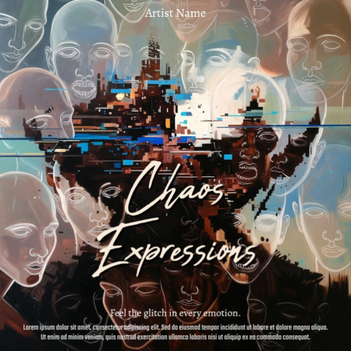 Hyper-Realistic Emotional Face Outlines Album Cover Template for Glitch ...