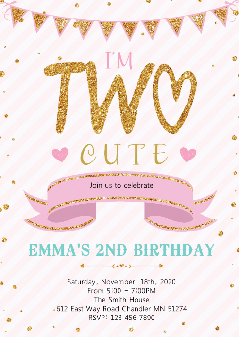 Copy of I'm two much cute party birthday | PosterMyWall