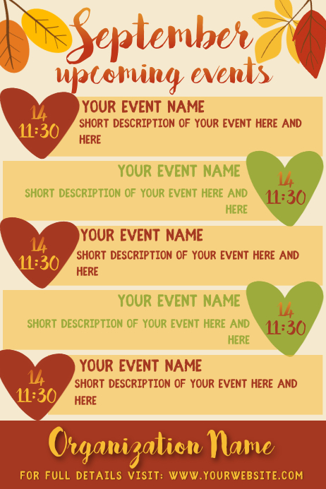 I Love Fall September Upcoming Event Calendar Template | PosterMyWall