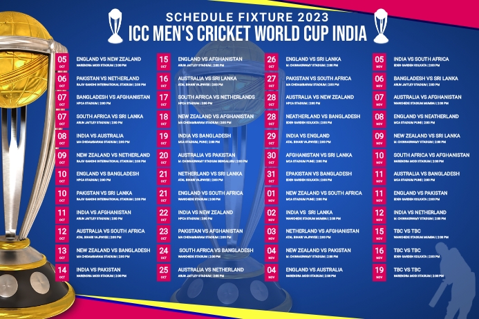 Icc Cricket World Cup Schedule Fixture Template | PosterMyWall