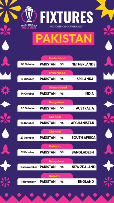 ICC Men's Cricket World Cup Schedule Template | PosterMyWall