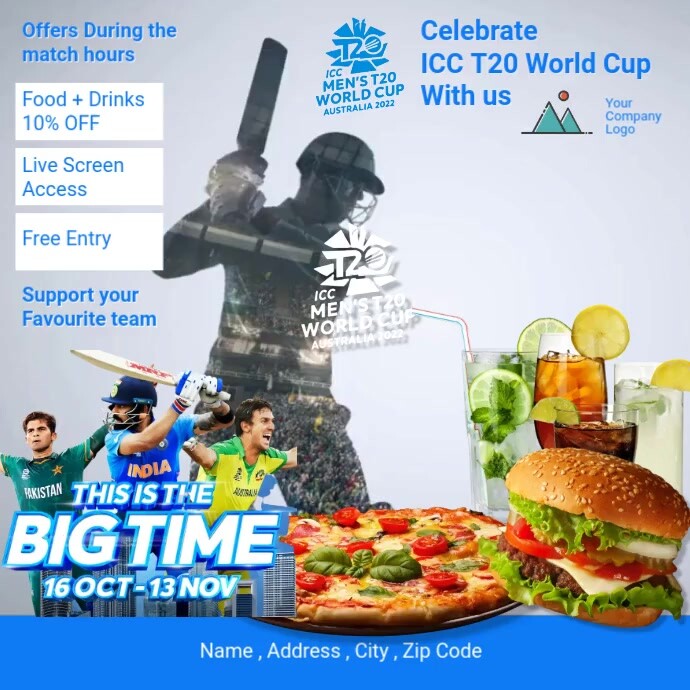 Copy of ICC T20 World Cup, Cricket, Restaurant, Food, | PosterMyWall