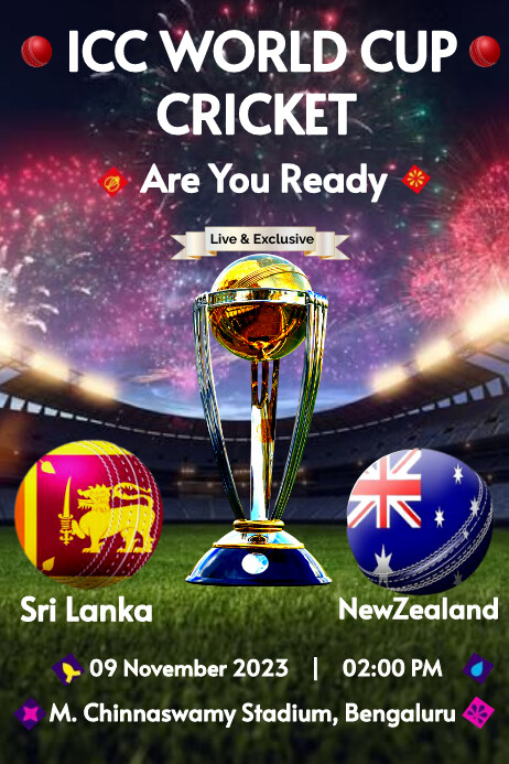 ICC World Cup NewZealand VS Sri Lanka Poster Template | PosterMyWall