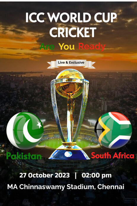 ICC World Cup PAKISTAN VS SOUTH AFRICA 2023 Template | PosterMyWall