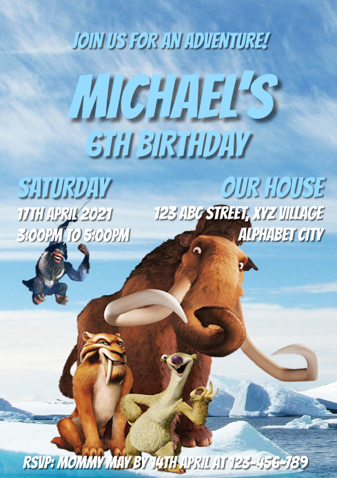 Ice Age Birthday Invitation Template | PosterMyWall