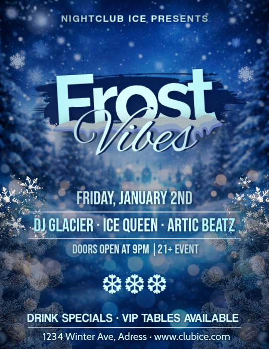 Plantilla de Ice Blue Maximalist Frost Vibes Party Flyer (us Letter ...