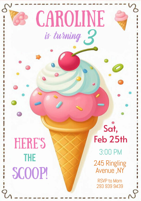 ice cream birthday invitation Template | PosterMyWall