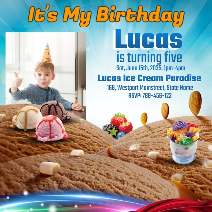 Modèle Ice cream birthday theme template | PosterMyWall