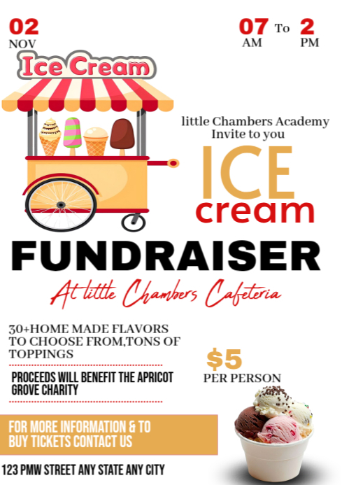 Ice cream fundraiser School event flyer Templat | PosterMyWall