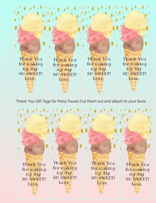 Ice Cream Party Favor Tags Template | PosterMyWall