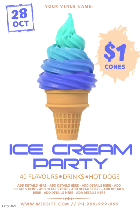 Ice Cream Party Poster Template | PosterMyWall