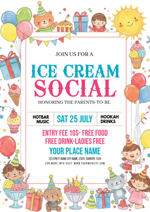 Ice Cream Social A4 Template | PosterMyWall