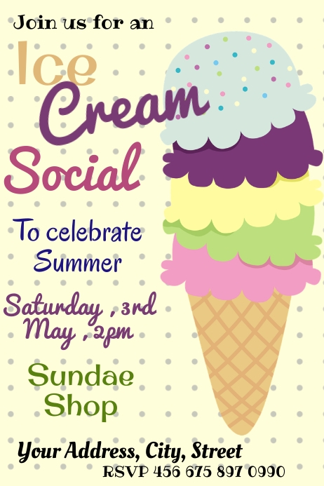 Ice cream Social invitation event template | PosterMyWall