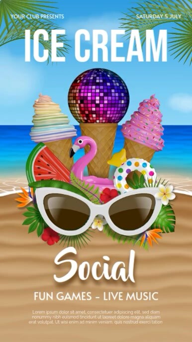 Copy of ice cream social poster with animated disco ball in a cone and ...