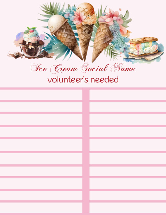 Ice Cream Social Volunteer Sign Up Sheet Template | PosterMyWall