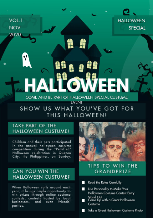 Icky Green School Newsletter Halloween Template | PosterMyWall