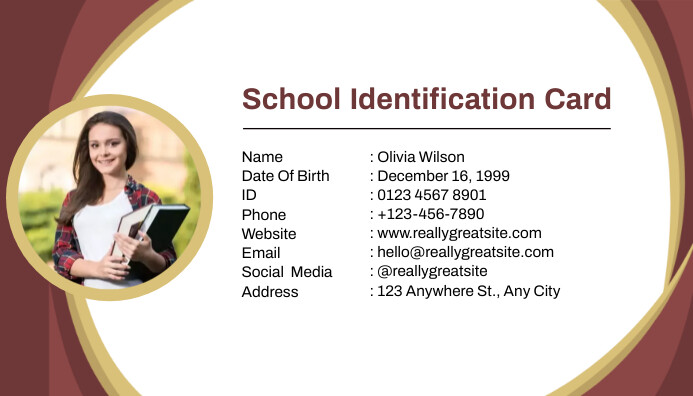 Id Card Student Temlate Brown Business Card Template | PosterMyWall