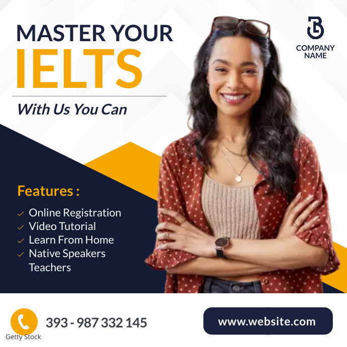 IELTS - PTE coaching geometric advertisement Template | PosterMyWall