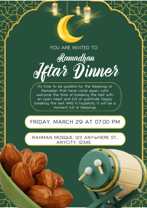 Iftar dinner invitation card Template | PosterMyWall