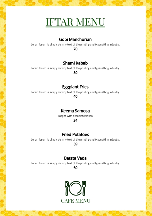 Iftar menu Template | PosterMyWall