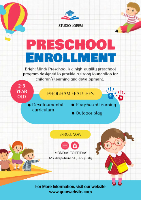 Copy of Illustrated Preschool Enrollment flyer | PosterMyWall