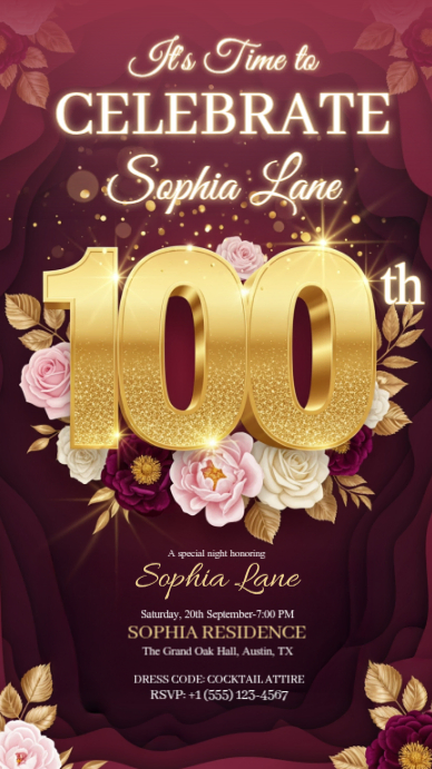 Illustrative 100th Birthday Invitation Instagram Story Template ...