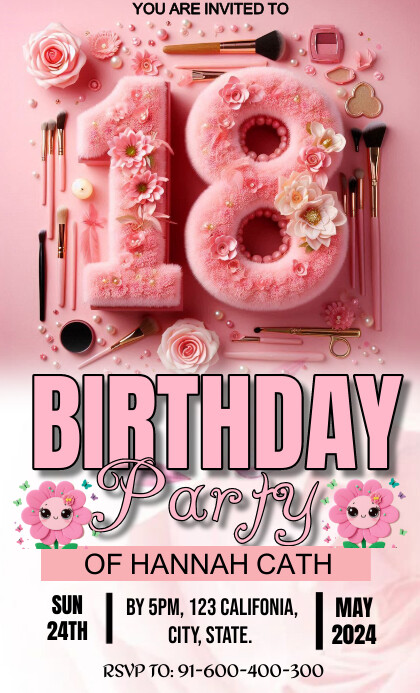 Illustrative 18th Birthday Invitation Design Template | PosterMyWall