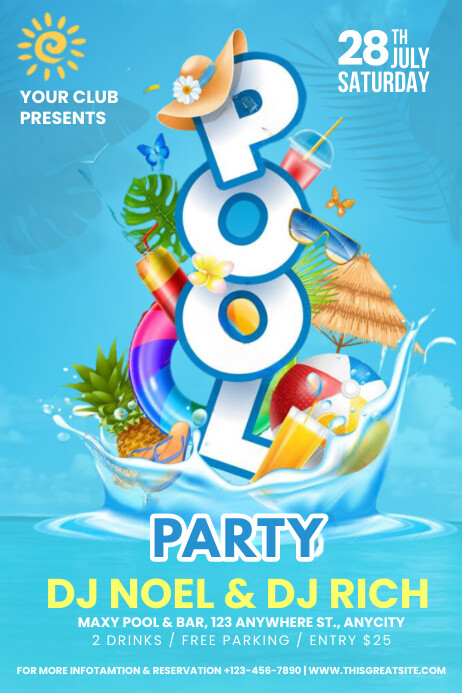 Illustrative 3D Pool Party Poster Template | PosterMyWall