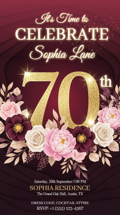 Illustrative 70th Birthday Invitation Instagram Story Template ...