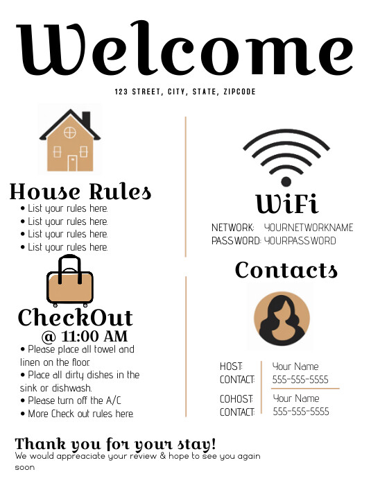 Copy of Illustrative Airbnb Welcome Poster Template D | PosterMyWall