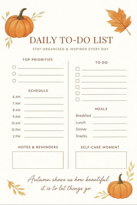Illustrative Autumn Pumpkin Daily To-do-list Planni Poster Template ...
