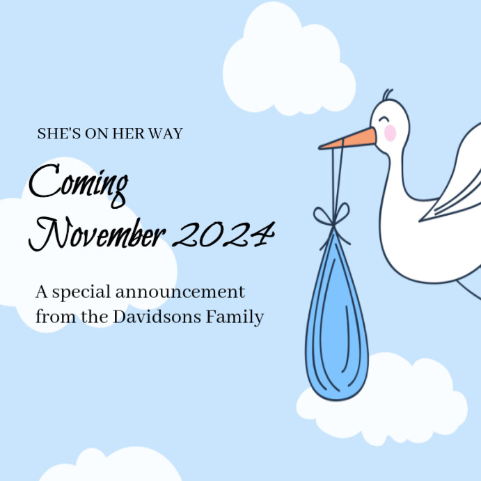 Illustrative Baby Announcement Facebook Post Instagram Post Template ...