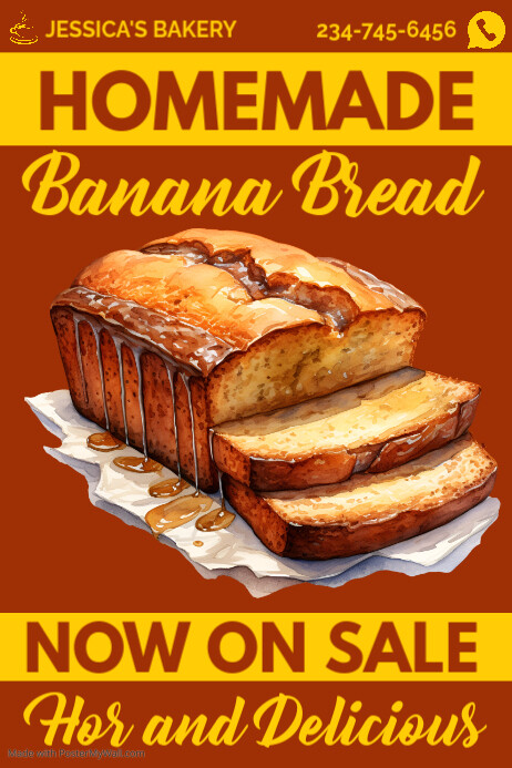 Illustrative Banana Bread Cafe Ad Poster Template | PosterMyWall