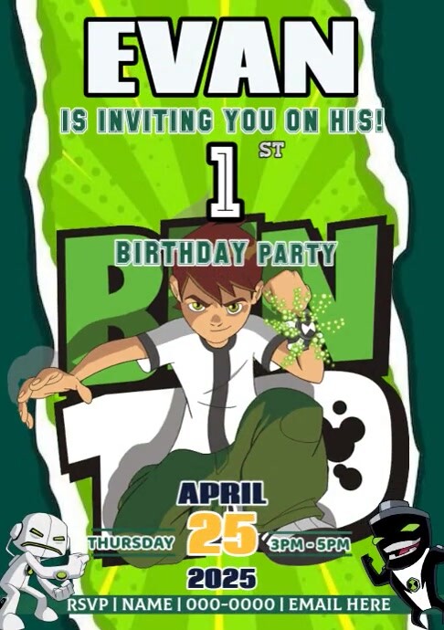 Illustrative Ben 10 Birthday Party A4 Template | PosterMyWall