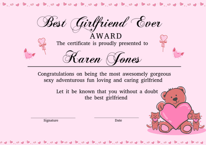 Copy of Illustrative Best Girlfriend Award A3 | PosterMyWall